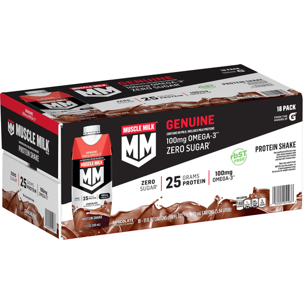 MUSCLE MILK Protein Shake, Zero Sugar, Chocolate, Genuine, 18 Pack Same ...