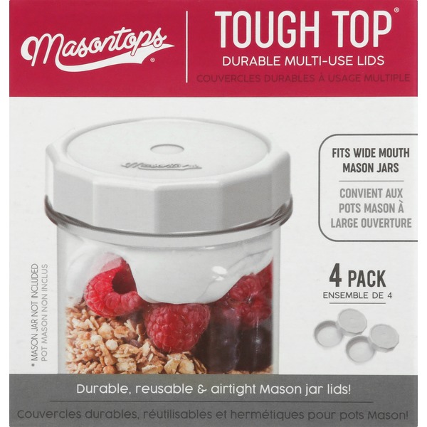 Masontops Multi-Use Lids, Durable, Wide Mouth, Tough Top, 4 Pack (4 ...