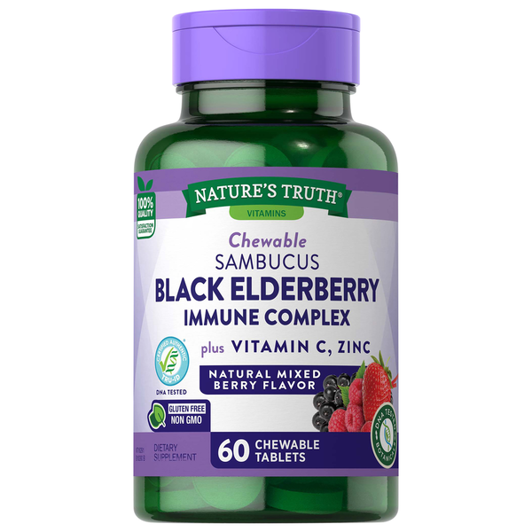 Nature's Truth Sambucus Black Elderberry + Vit C Chewable Tablets Same ...