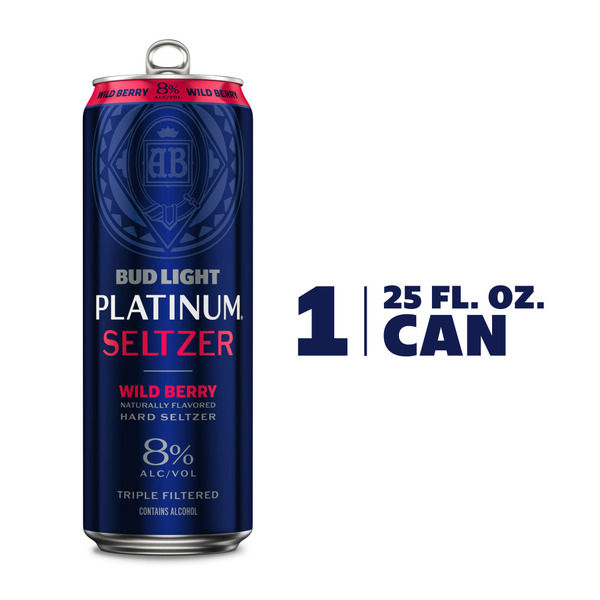 Bud Light Platinum Wild Berry Seltzer, Hard Seltzer, Gluten Free, 25 Fl ...