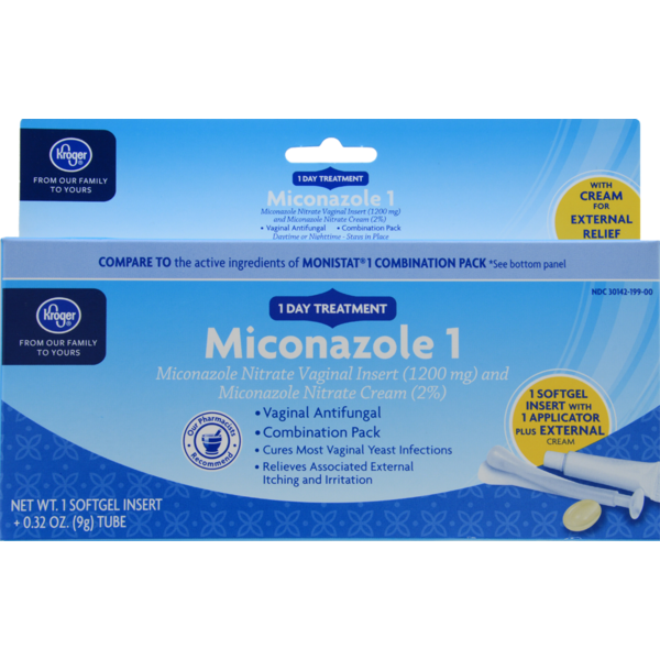 Kroger Kroger Miconazole 1, 1 Day Treatment, Combination Pack Same-Day ...