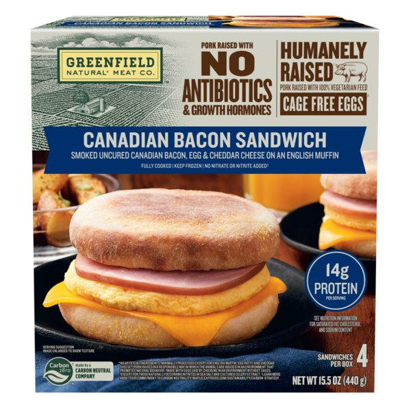Greenfield Natural Meat Co. Canadian Bacon & Egg Breakfast Sandwiches ...