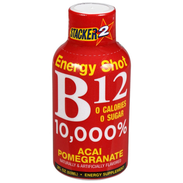 Stacker 2 Xtra Energy Shot, B12, 10,000%, Acai & Pomegranate Flavor ...
