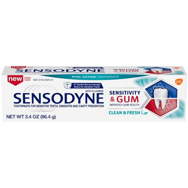 Sensodyne Sensitivity & Gum Sensitive Toothpaste, Clean & Fresh - 3.4 ...