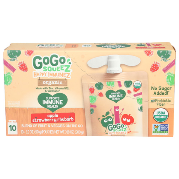 Gogo Squeeze Organic Happy Immunez Apple Strawberry Rhubarb Pouches ...