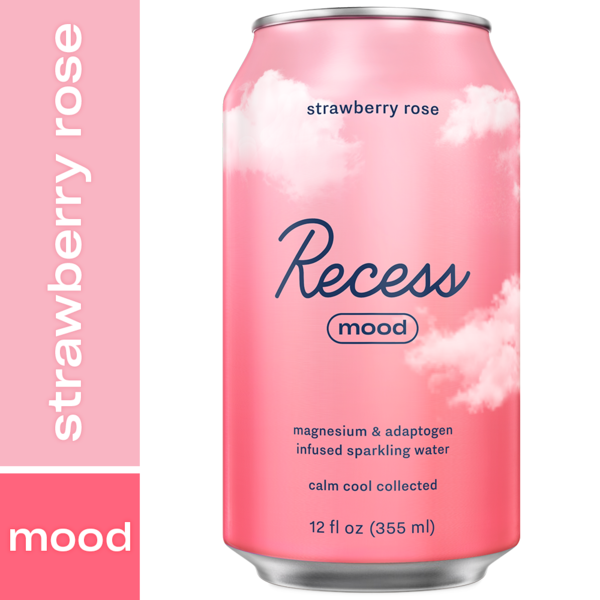 Recess Mood Strawberry Rose, Magnesium & Adaptogen Infused Sparkling ...