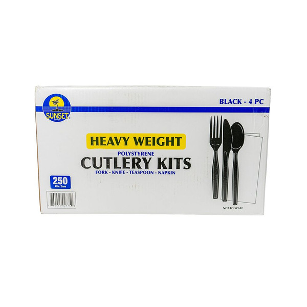 Sunset - Deluxe Wrapped Heavy Weight Black Cutlery Kit (Fork, Knife ...
