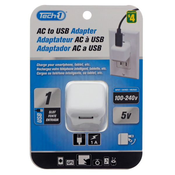 Tech1 1Amp Ac To Usb Power Adapter Same-Day Delivery | Dollarama
