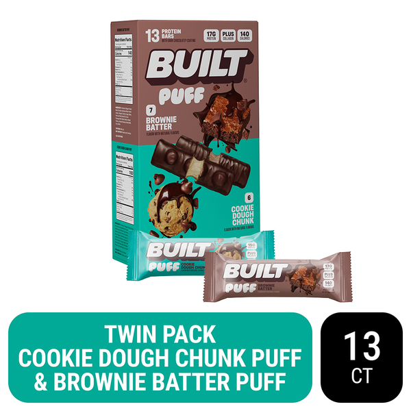BUILT Puff Protein Bar, Twin Pack of 13 Bars (Cookie Dough Chunk & Brownie Batter) Same-Day ...