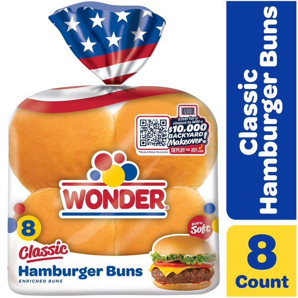 Wonder Bread Bread Classic Hamburger Buns, White Bread Hamburger Buns ...