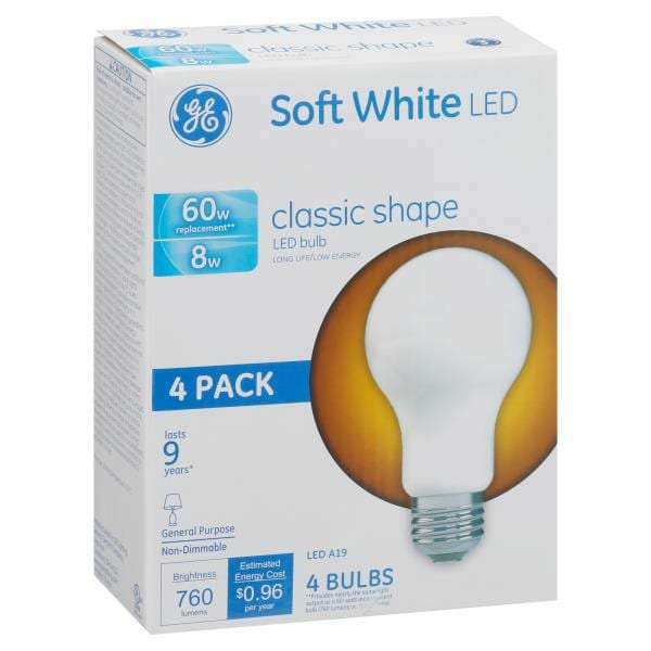 GE Light Bulbs, LED, Classic Shape, Soft White, 8 Watts, 4 Pack Same ...