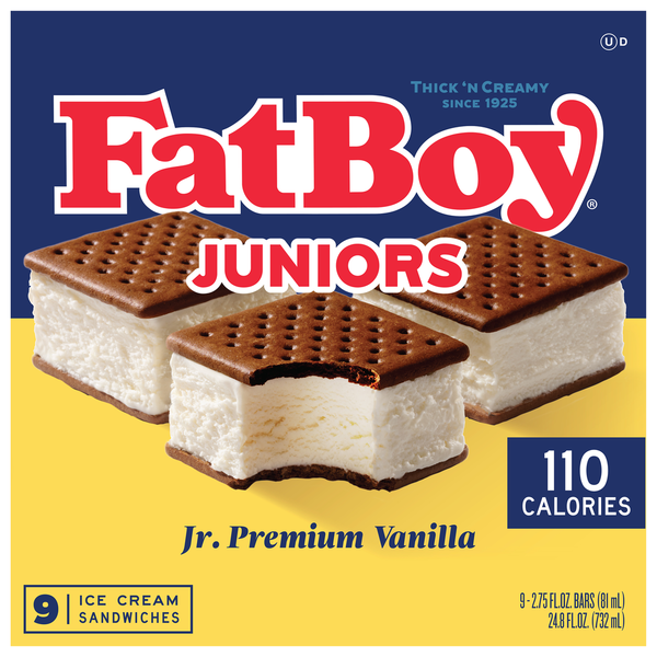FatBoy Ice Cream Sandwiches, Jr. Premium Vanilla, Juniors Same-Day ...
