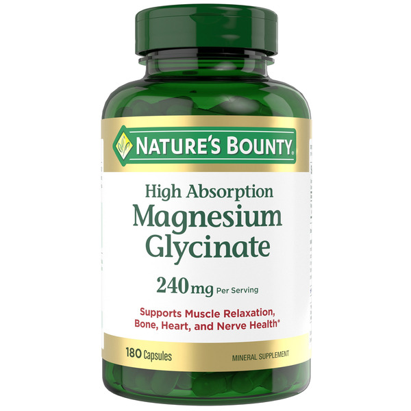 Nature's Bounty Magnesium Glycinate 240mg High Absorption Supports ...