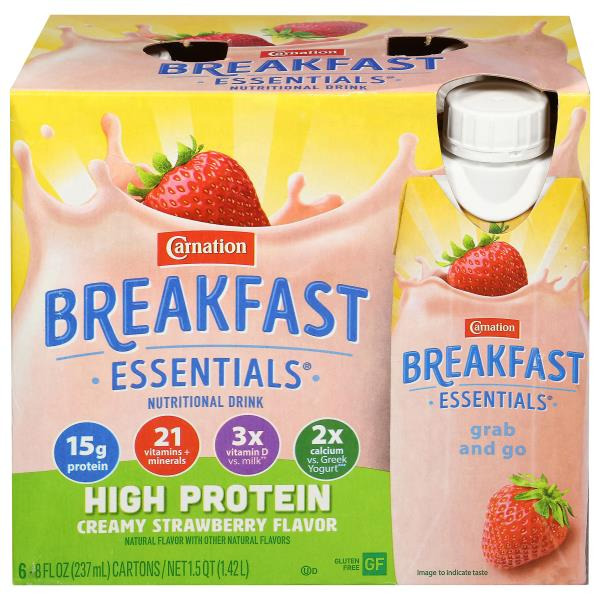 Carnation Breakfast Essentials High Protein Creamy Strawberry Flavor ...