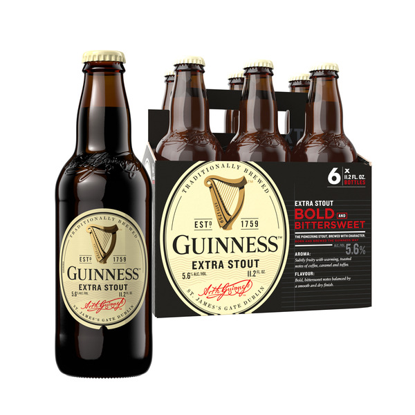 Guinness Extra Stout Import Beer, 11.2 fl oz, 6 Pack Bottles, 5.6% ABV ...