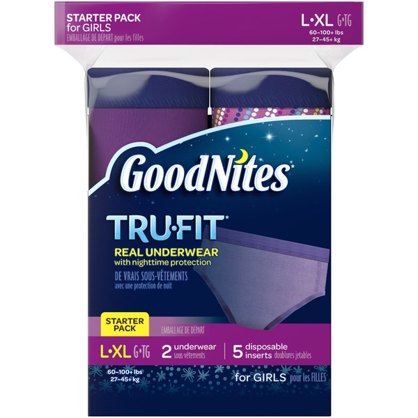 Goodnites Tru-Fit Starter Pack for Girls Large/Extra Large Underwear ...