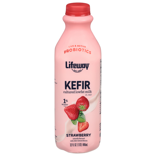 Lifeway Kefir, Cultured, Lowfat Milk, 1% Milkfat, Strawberry Same-Day ...