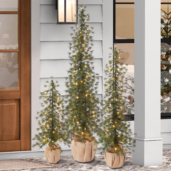Alpine Artificial Trees with LED Lights, Set of 3 Same-Day Delivery ...
