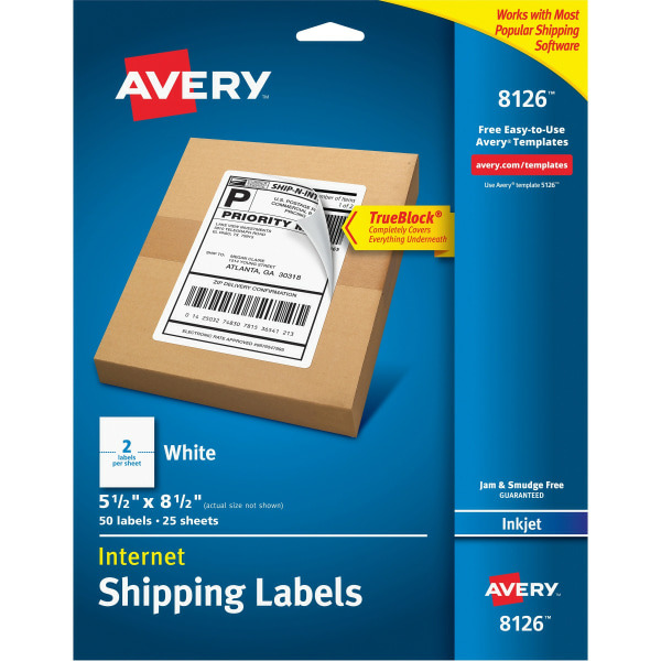 Office Depot OfficeMax Avery Shipping Labels, Ink Jet, White Same-Day ...