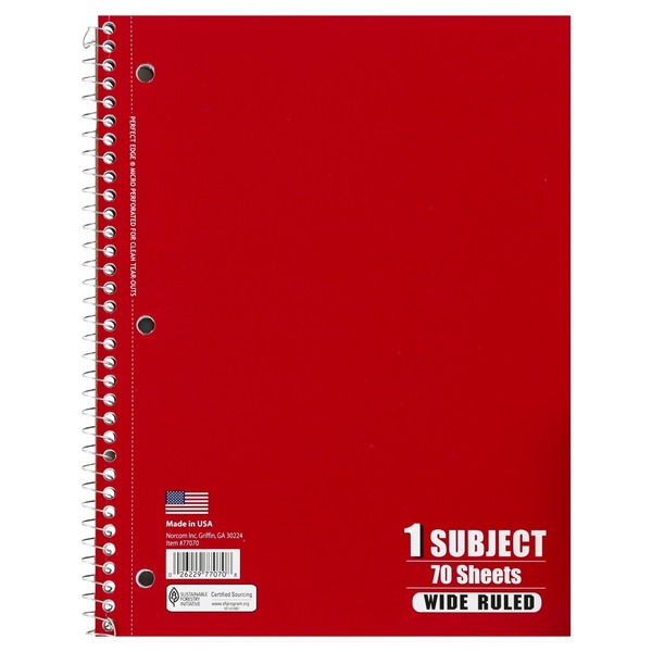 Norcom Notebook, Wide Ruled, 70 Sheets (each) - Instacart