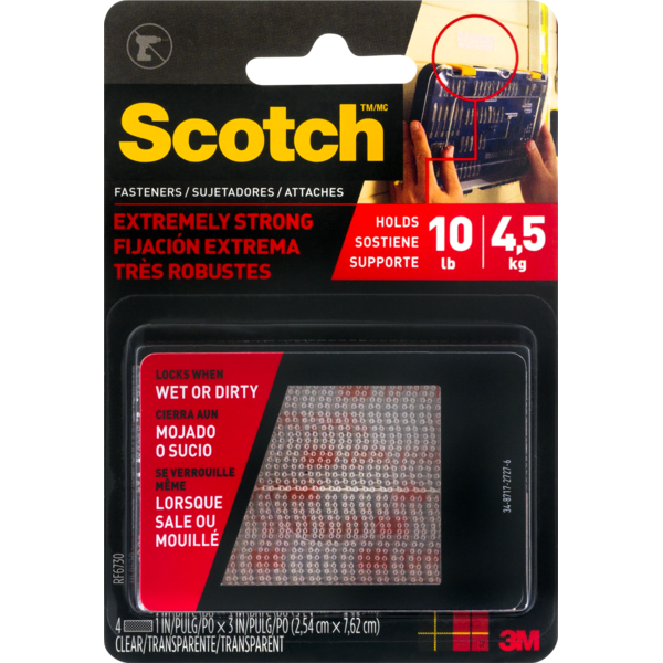 3M Scotch Extreme Fasteners Clear 1 in x 3 in, 2 sets/pk (0.04 lb ...