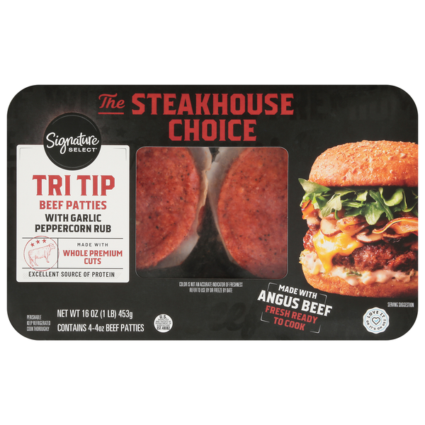 Safeway Signature SELECT Beef Patties, with Garlic Peppercorn Rub, Tri ...