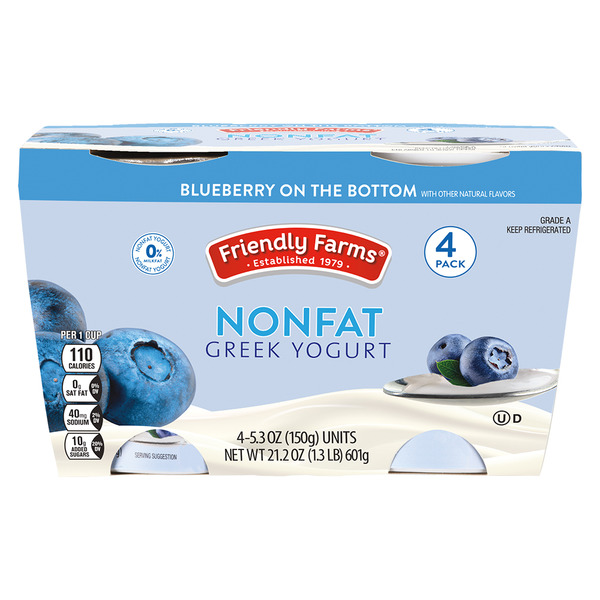 Friendly Farms Greek Blueberry Fruit on the Bottom Yogurt 4 pk Same-Day ...