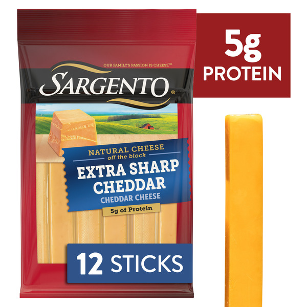 Sargento Natural Extra Sharp Cheddar Cheese Sticks, 12-Count Same-Day ...