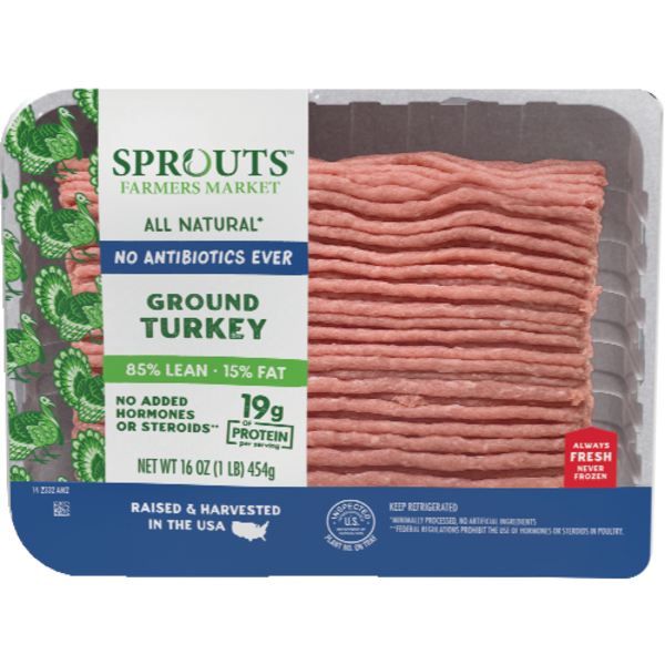 Sprouts 85% Lean 15% Fat All Natural No Antibiotics Ever Ground Turkey ...