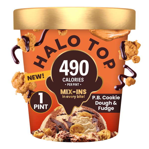 Halo Top Peanut Butter Cookie Dough and Fudge Light Ice Cream, Lower ...