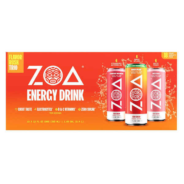 ZOA Energy Zero Sugar Energy Drink Variety Pack Same-Day Delivery | Costco