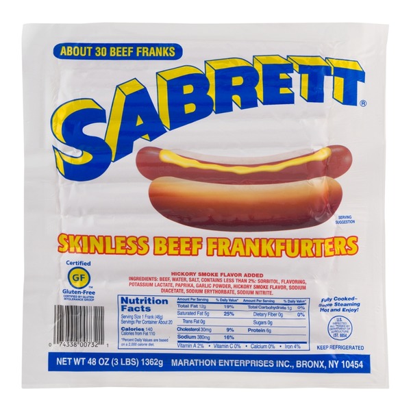 Sabrett Skinless Beef Frankfurters - 30 CT (48 oz) - Instacart