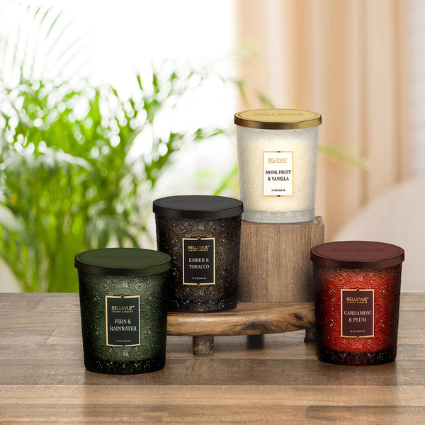 Bellevue Embossed Glass 12 oz. Candle, 4-pack Same-Day Delivery | Costco