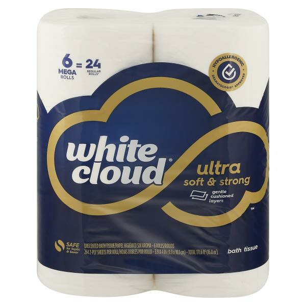Publix White Cloud Bath Tissue, Unscented, Ultra Soft & Strong, Mega ...