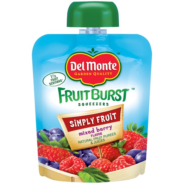Del Monte Fruit Burst Squeezers Simply Fruit Mixed Berry Flavor Fruit ...
