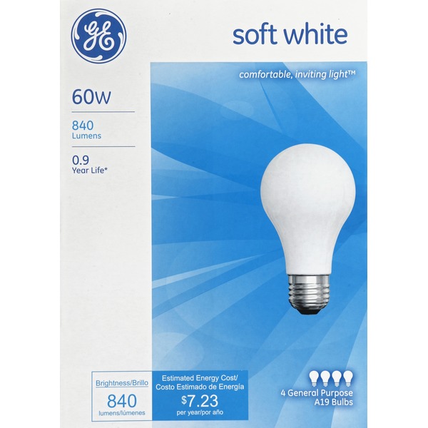 GE Light Bulbs, Soft White, 60 Watts (4 each) - Instacart