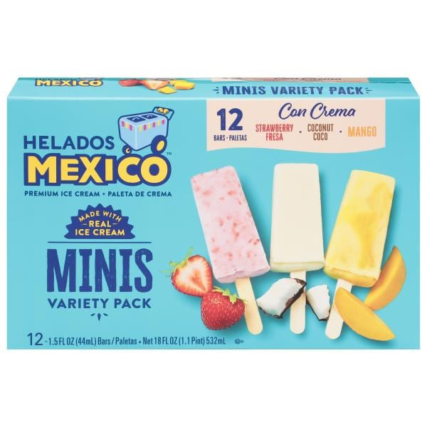 Helados Mexico Ice Cream Bars, Premium, Strawberry/Coconut/Mango, Minis ...