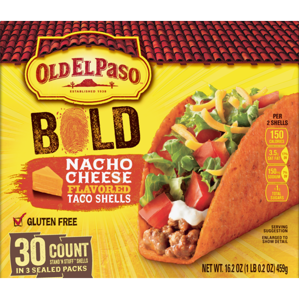 Old El Paso Bold Nacho Cheese Flavored Taco Shells 30 Stand 'n Stuff ...