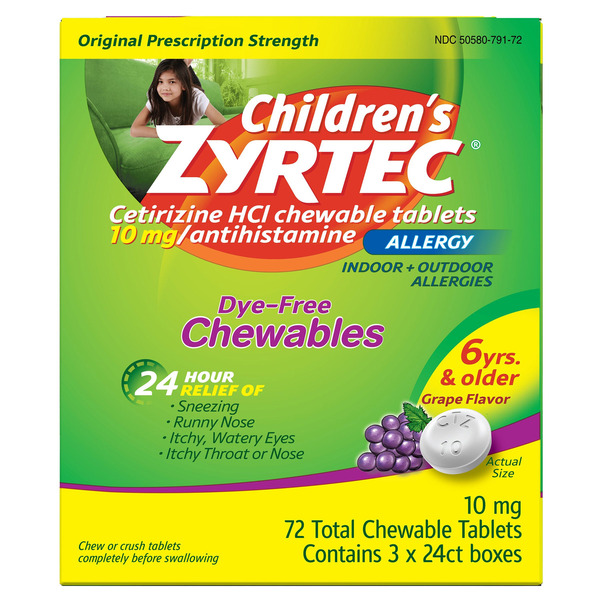 ZYRTEC Children's Zyrtec Dye-Free Chewables for 24 Hour Allergy Relief ...