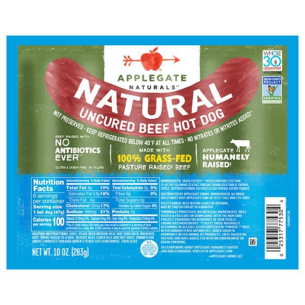 Applegate Naturals Natural Uncured Beef Hot Dog Same-Day Delivery or ...