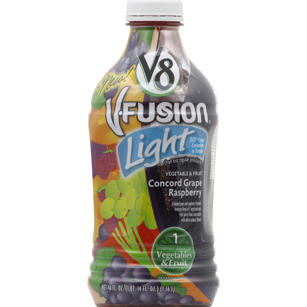 V8 Beverage Blend, Vegetable & Fruit, Light, Concord Grape Raspberry ...