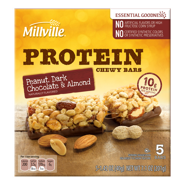 Millville Peanut, Almond and Dark Chocolate Protein Chewy Bars Same-Day ...