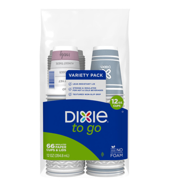 Dixie Paper Coffee Cups & Lids, 12oz Disposable Hot Cups (Variety Pack ...