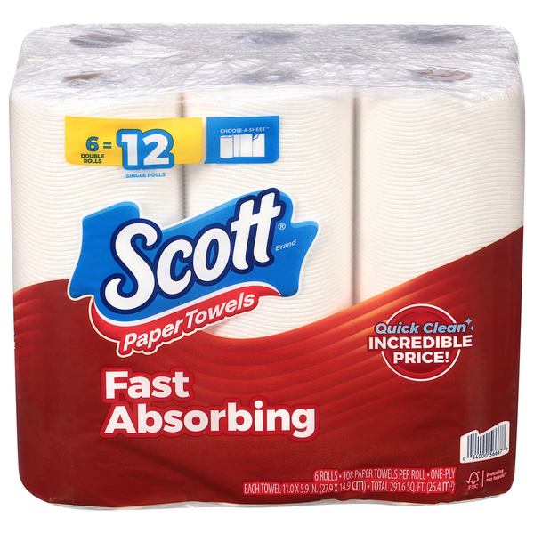 Scott One-Ply Choose-A-Sheet Fast Absorbing Double Rolls Paper Towels ...