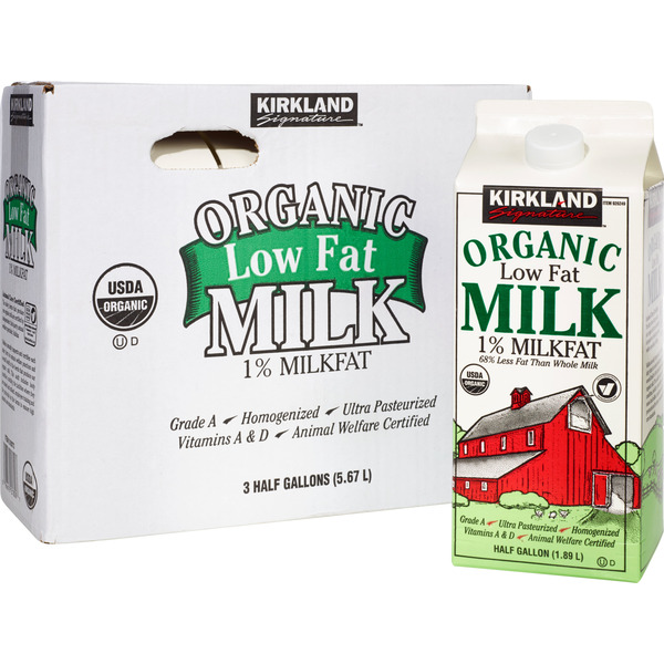 Kirkland Signature Organic Milk, 1% Low Fat, Half Gallon, 3 ct Same-Day ...