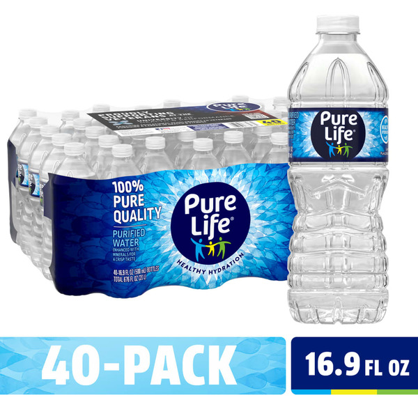PURE LIFE Purified Water, 16.9 Fl Oz / 500 mL, Plastic Bottled Water ...