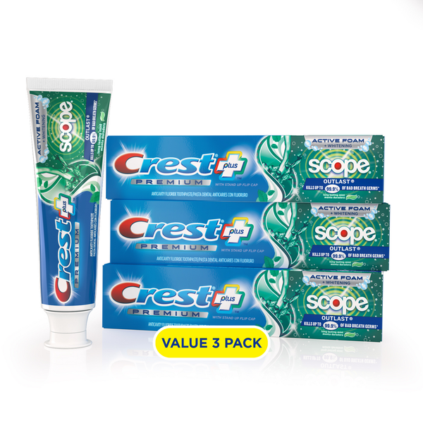 Walmart Crest Premium Plus Scope Outlast Toothpaste, Long Lasting Mint ...