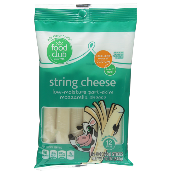 Food Club Low-Moisture Part-Skim Mozzarella String Cheese (12 oz ...