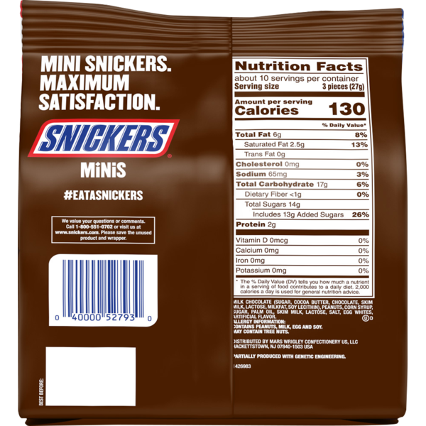 Nutrition Facts Snickers Miniatures | Besto Blog