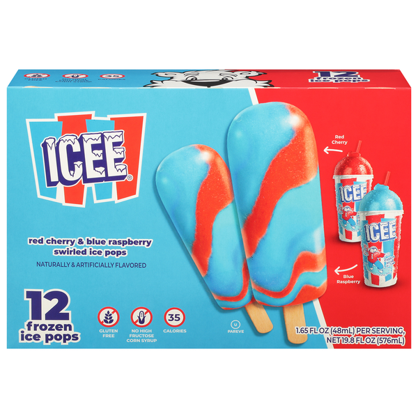 ICEE Frozen Ice Pops, Red Cherry & Blue Raspberry, Swirled Same-Day ...